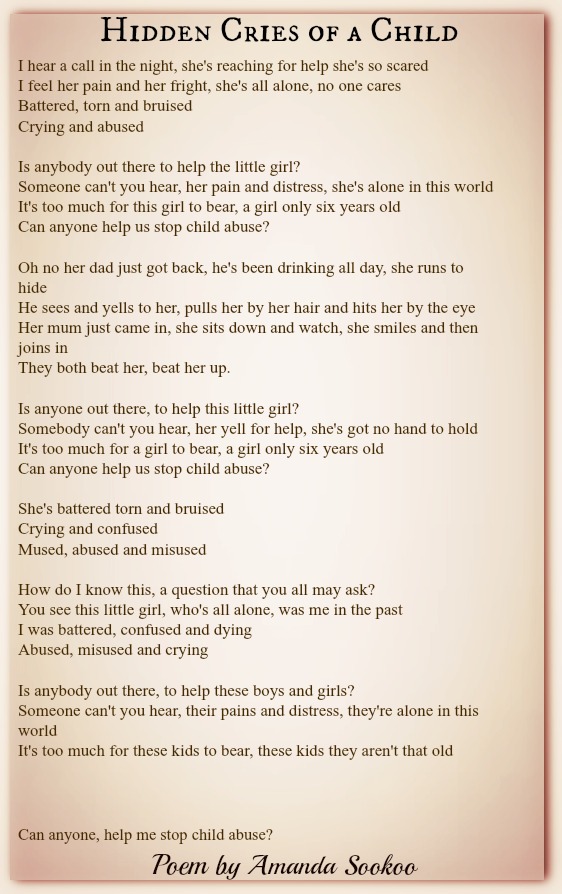Hidden Cries Of A Child-Amanda Sookoo | Abuse Poems