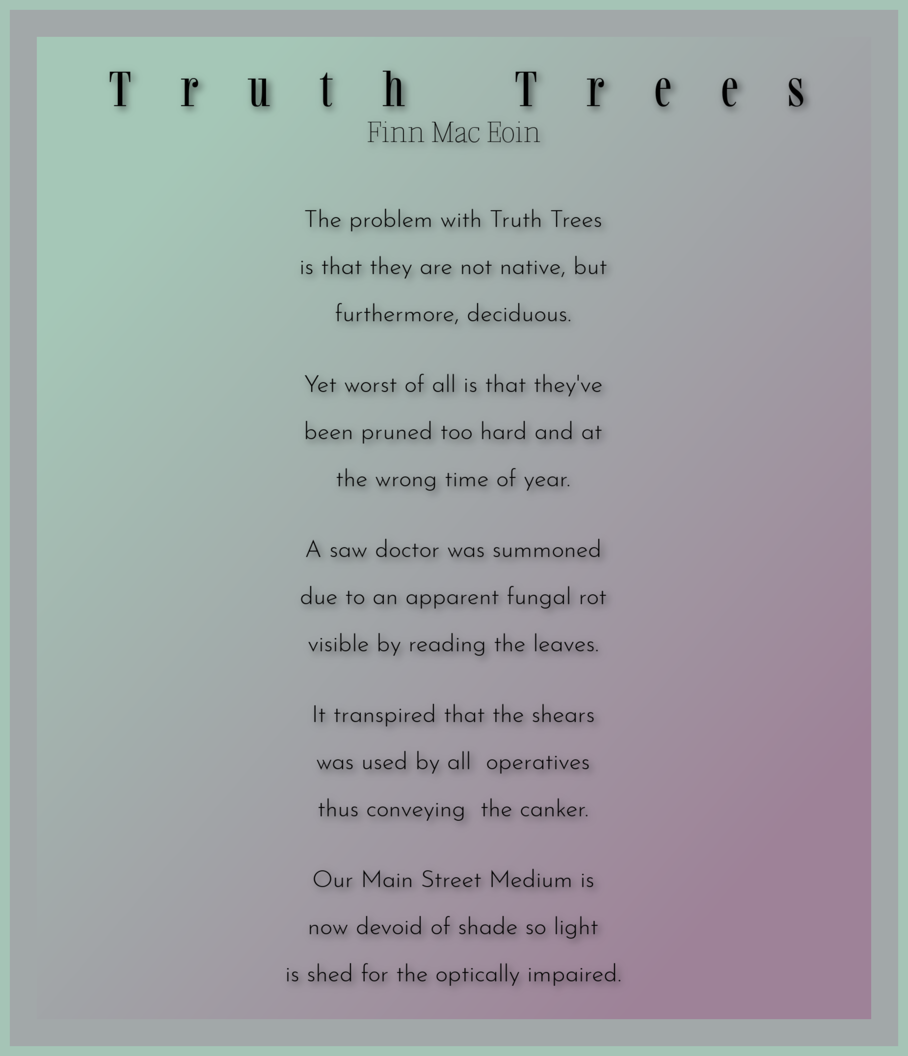 Truth Trees-finn mac eoin | Poetry For All Seasons and Emotions