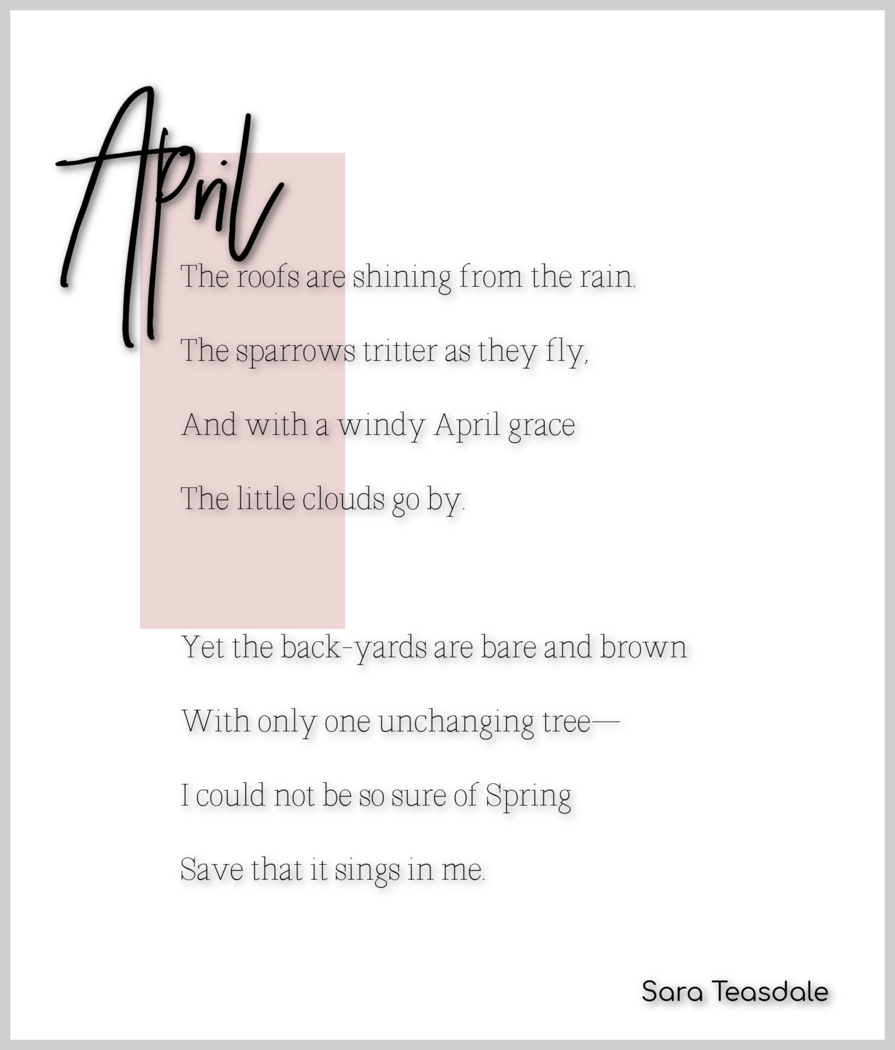 April-Sara Teasdale | Latest Additions To Nature Poems/title>